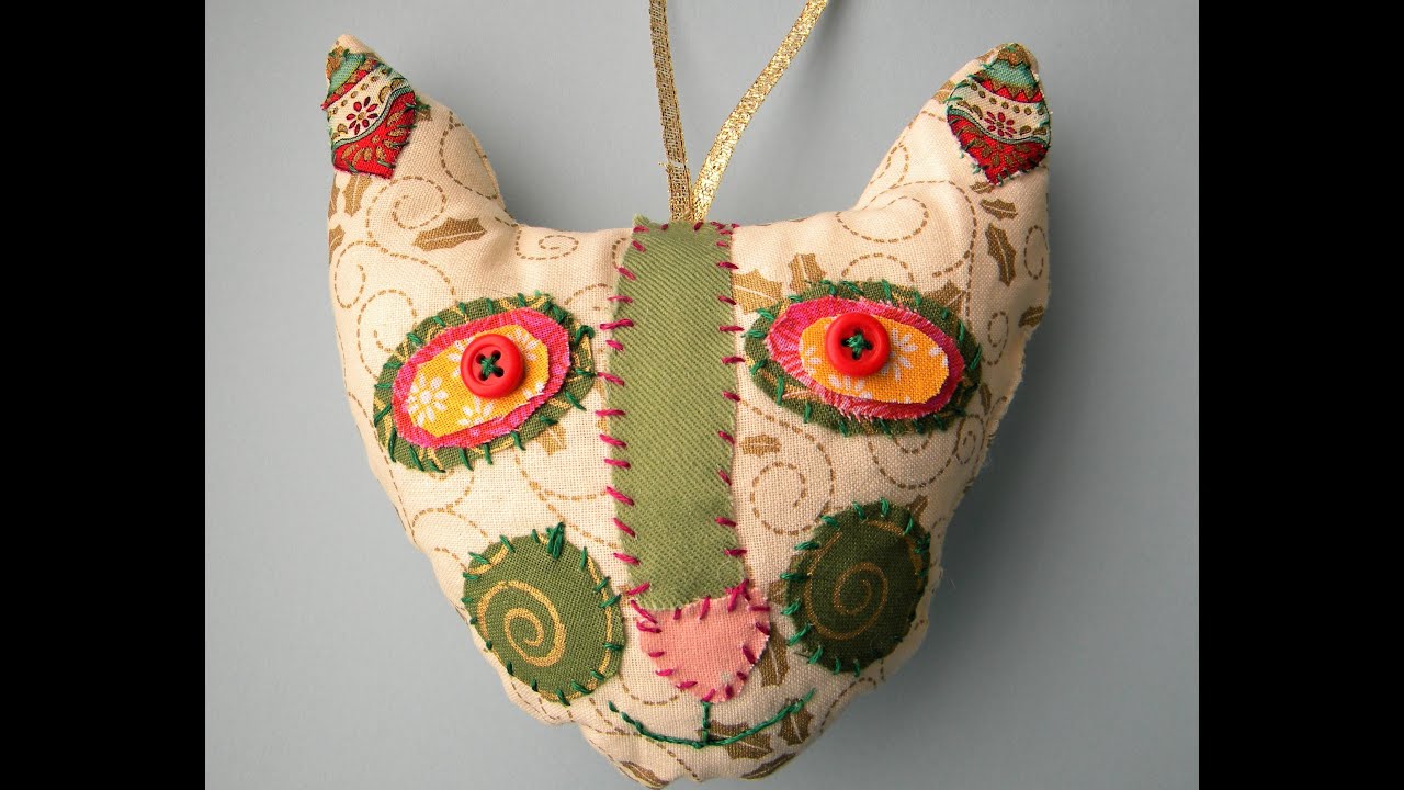 How to make a cute fabric cat ornament out of scraps. - YouTube