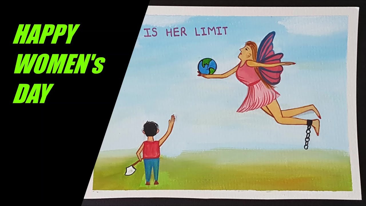 How to draw simple and easy WOMAN WITH WINGS/ WOMEN'S DAY / step by ...