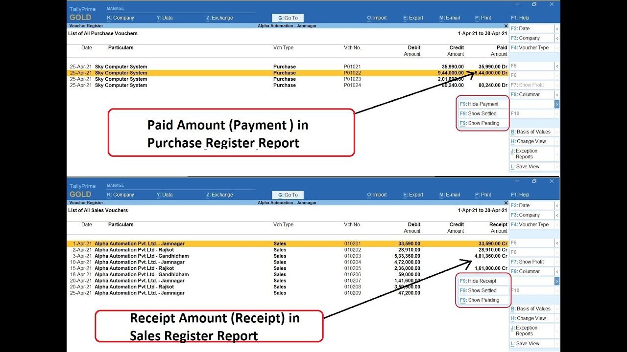 Tally AddOn: Show Receipt in Sales Register and Payment in Purchase ...
