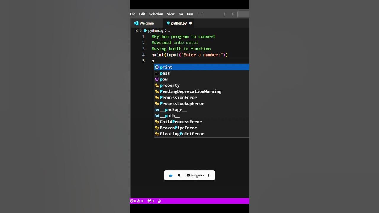 Python program to convert decimal into octal using built-in function #python #shorts #shortsfeed ...