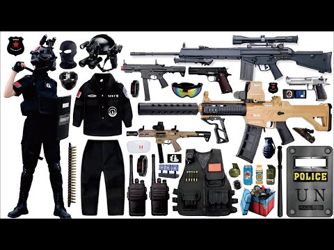 Unpacking toy gun collection, APE9 assault rifle, QBZ191 automatic rifle, M4 assault rifle, grenade
