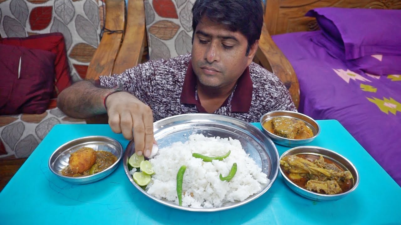 Eating chicken curry and katla fish kaliya with polao | EATING SHOW ...