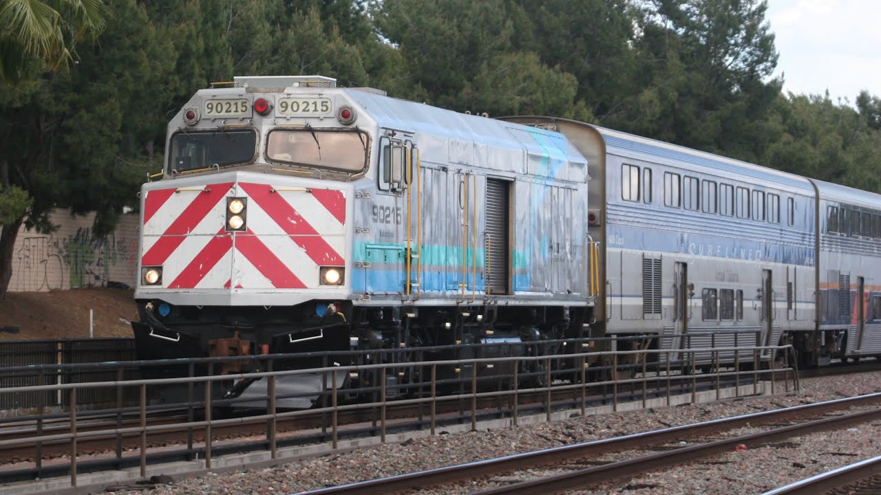 Amtrak NoCal NCPU 90215 leads A579 + 160 "Pepsi can" leading Southwest ...