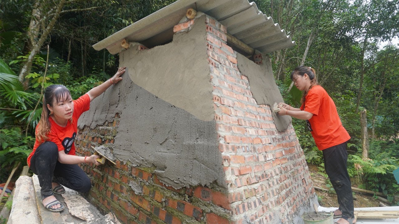 Build Complete Kitchen, Build LOG CABIN, Use Fine Sand and Cement Build Walls To Avoid Water ...