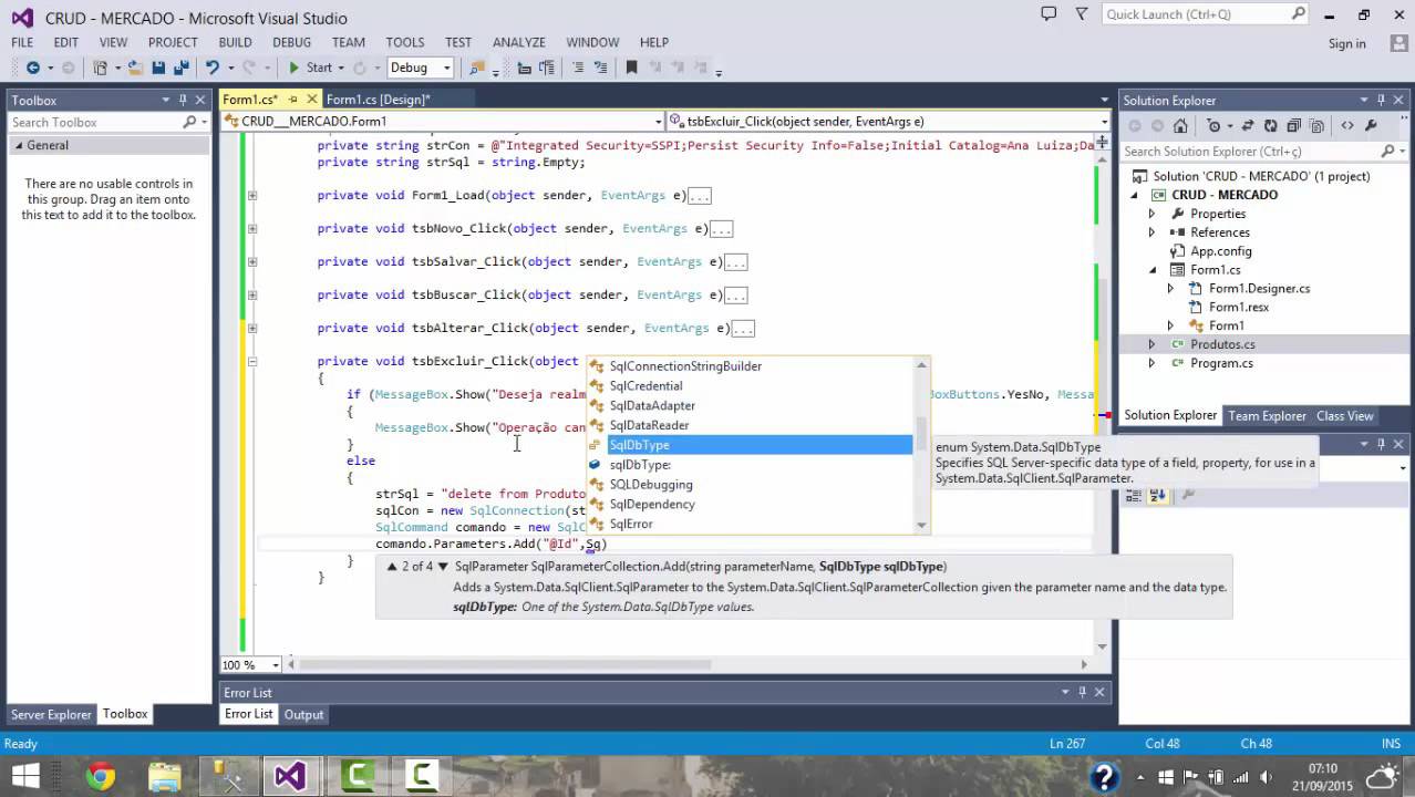 CRUD Básico Mercado - Windows Forms - C# e SQL Server - Parte 5 - YouTube