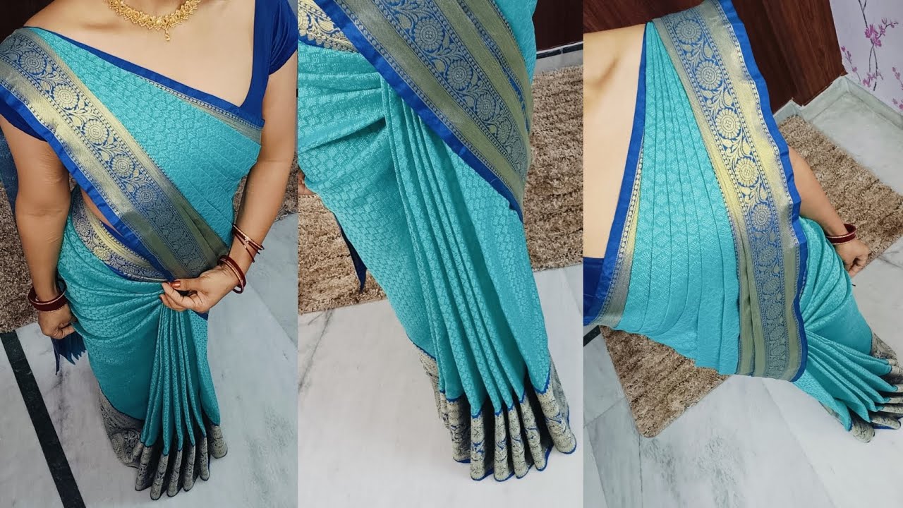 how to wear pre pleated saree | pre pleated saree drape | easy steps to ...