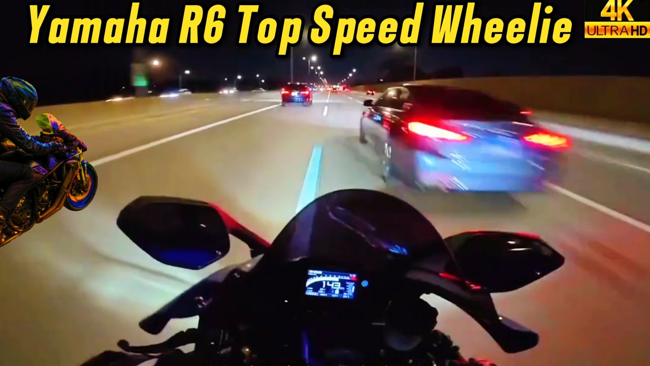 Yamaha R6 Top Speed Wheelie | 4K Ultra HD Night Ride - YouTube