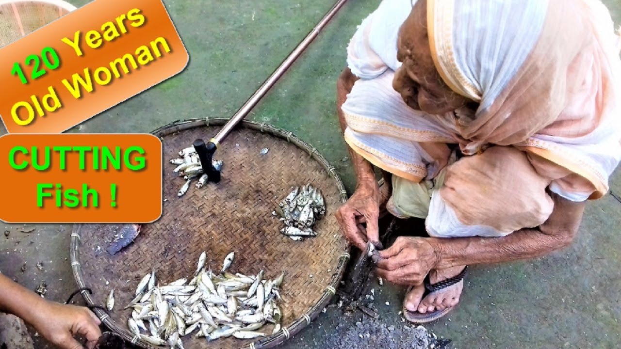 Amazing 120 Years Old Woman Cutting fish | Grandmother cutting fish for ...