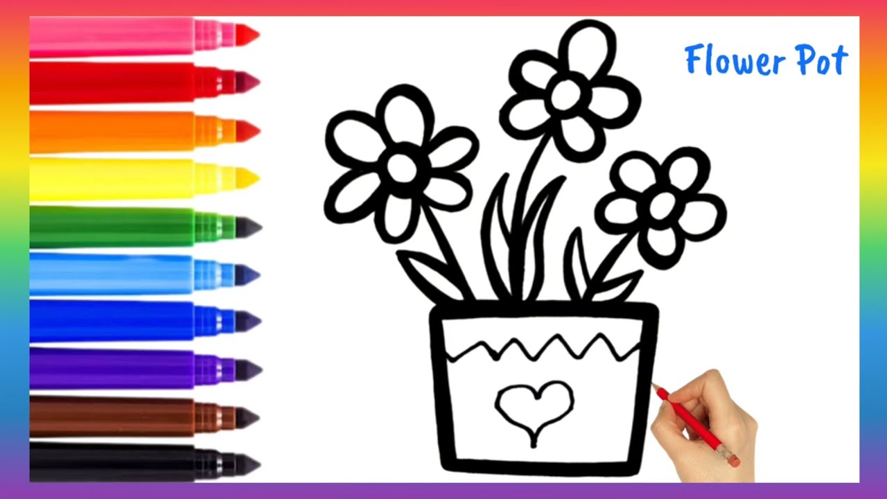 How to draw a Flower pot easy | Easy Flower pot drawing || Drawing for ...