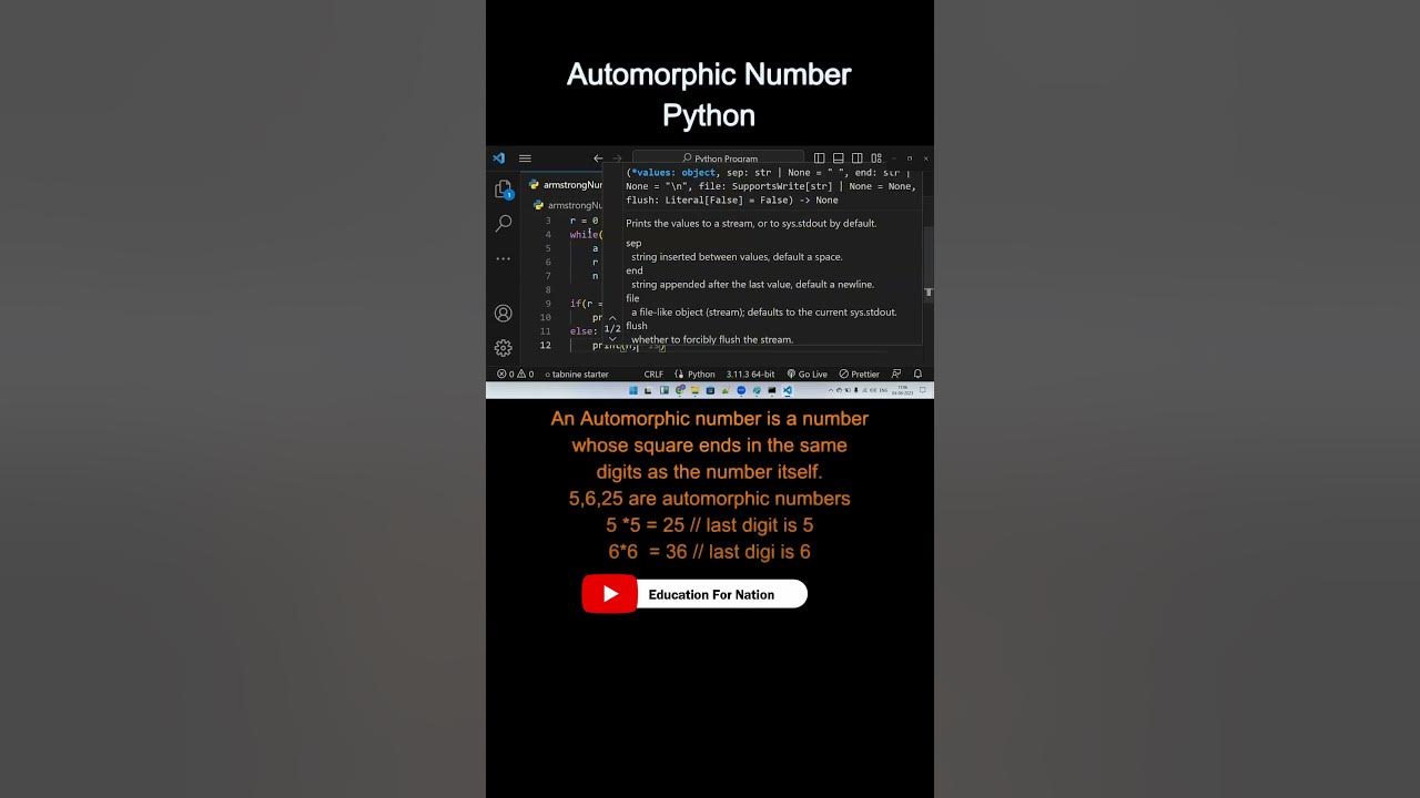 Automorphic Number In Python Youtube