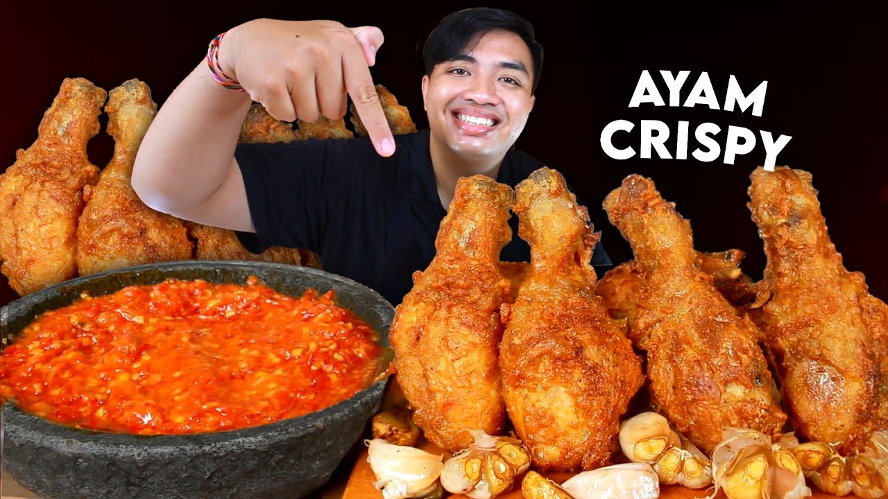 MUKBANG AYAM GORENG KRISPI BAWANG PUTIH COCOL SAMBAL COBEK PEDAS - YouTube