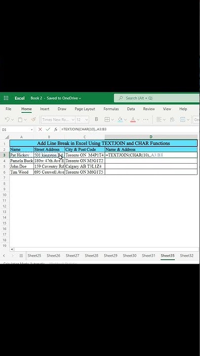 Add Line Break in Excel Using TEXTJOIN and CHAR Functions #shorts - YouTube