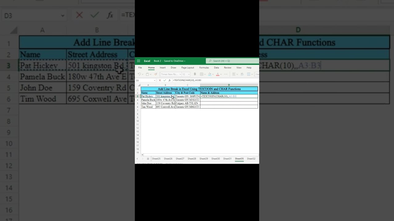Add Line Break In Excel Using TEXTJOIN And CHAR Functions shorts YouTube Add Line Break In Excel Using TEXTJOIN And CHAR Functions shorts YouTube