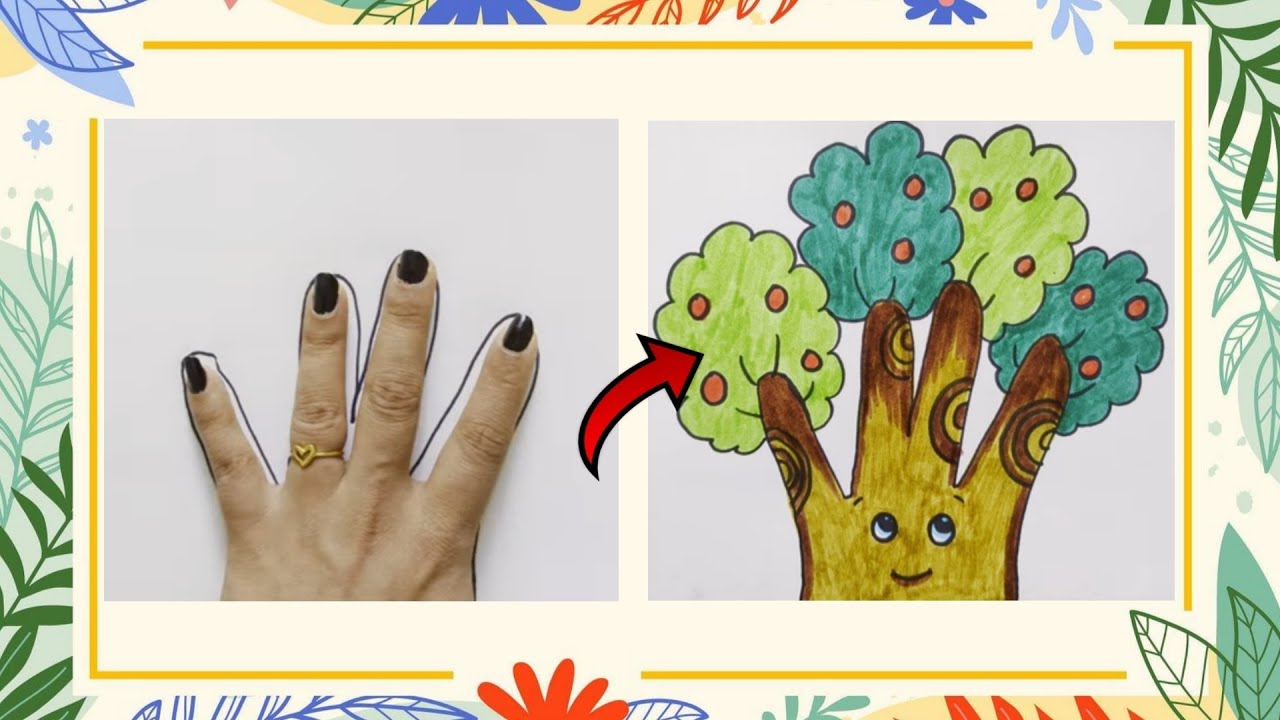 HOW TO DRAW A TREE USING YOUR FINGERS | EASY AND FUN DRAWING AND ...
