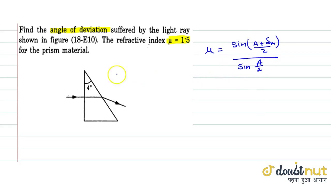 Find the angle of deviation suffered by the light ray shown in figure ...