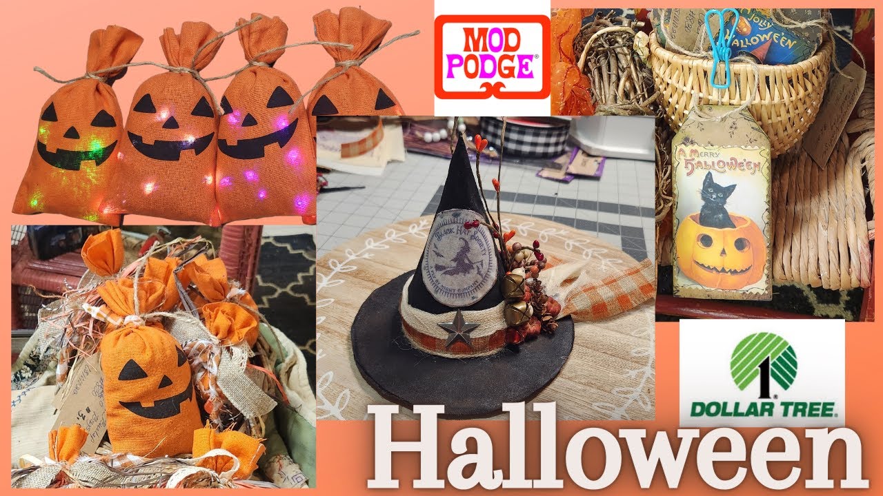 Halloween Dollar Tree DIY Primitive Decor Vintage Tags Witch Hat - YouTube