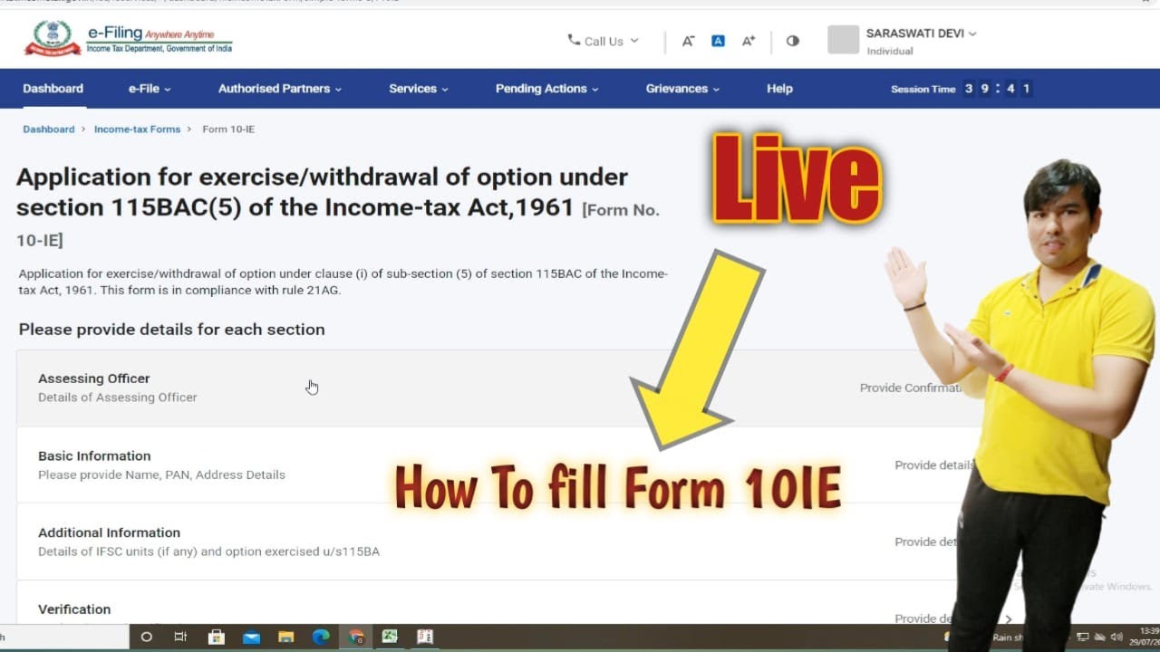how to file form 10IE live || Form 10IE || live income tax form - YouTube