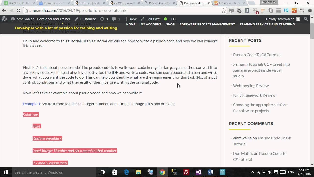 pseudo code to c# tutorial - YouTube
