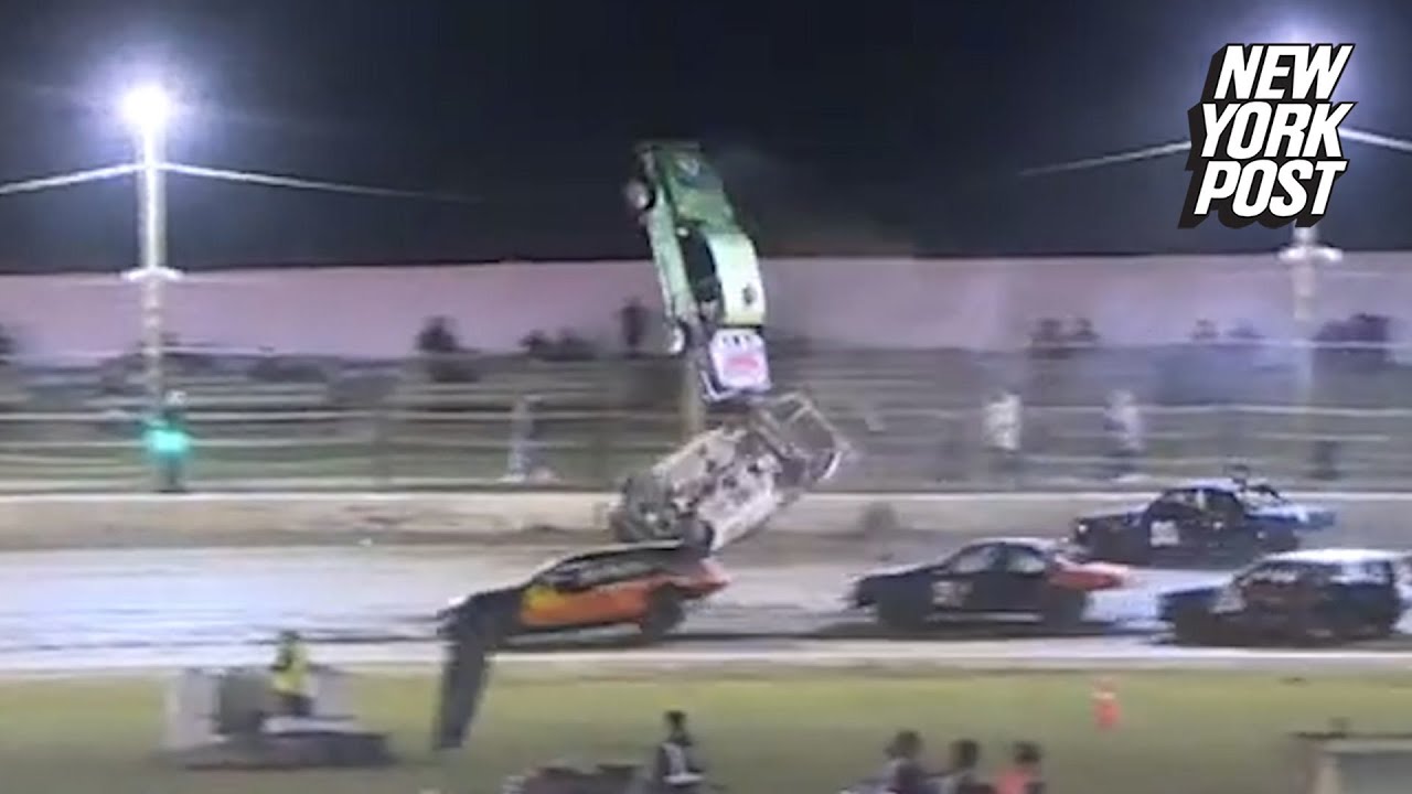 Crazy crash sends race car flying 90-degrees into the air - YouTube