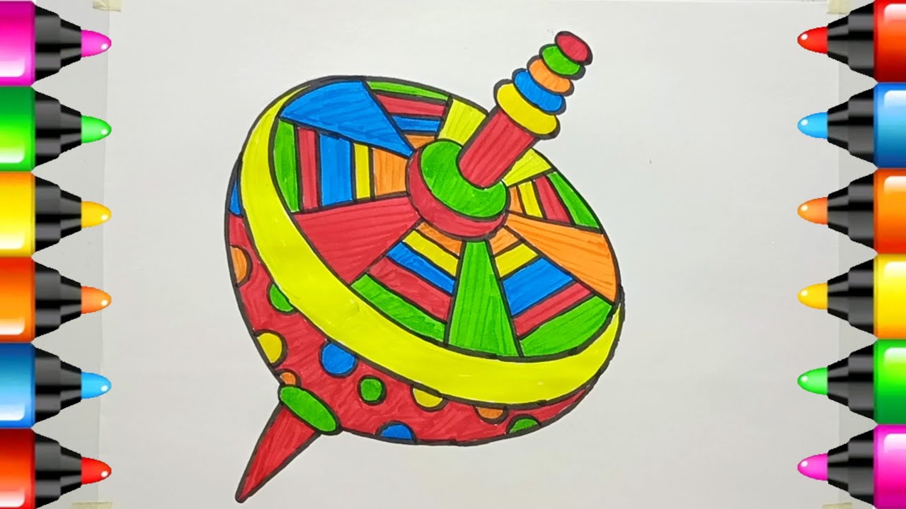 Spinning Top drawing for kids and toddlers/step by step spinning top ...