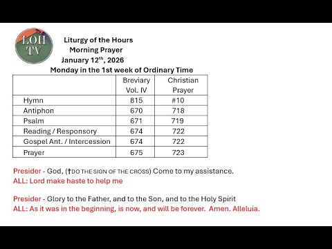 Liturgy of the Hours Morning Prayer January 12, 2026 - YouTube