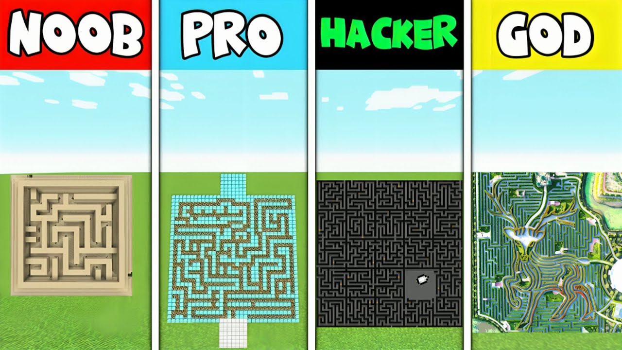 Epic Minecraft Battle: MAZE BUILD CHALLENGE - NOOB vs PRO vs HACKER vs ...