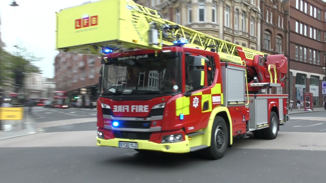 London Fire Brigade- Soho TL A243 (20reg Scania L360) Turnout March ...