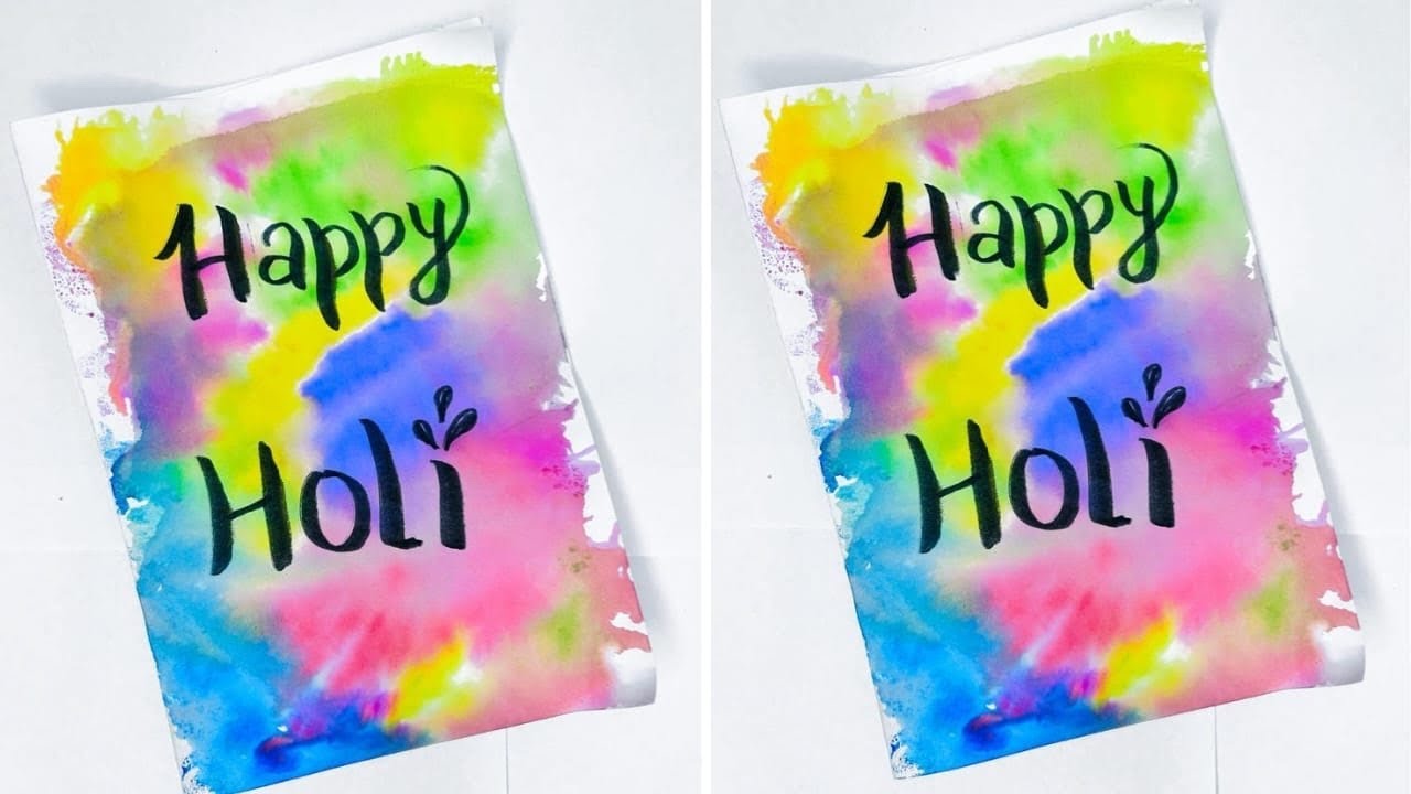 Happy holi greeting card / holi card making ideas / How to make holi ...