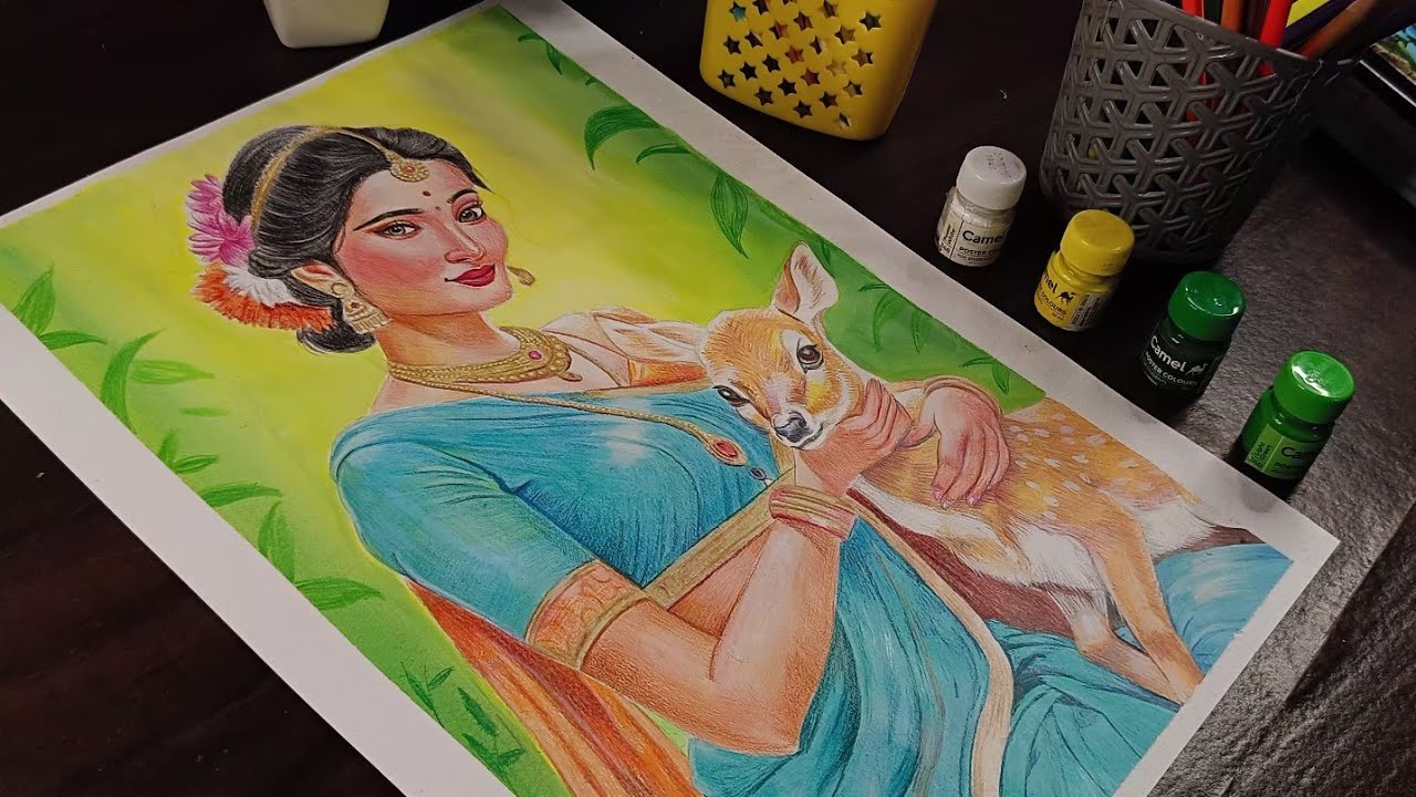 How to draw a beautiful drawing | Poster Colour & Pencil Colour ...