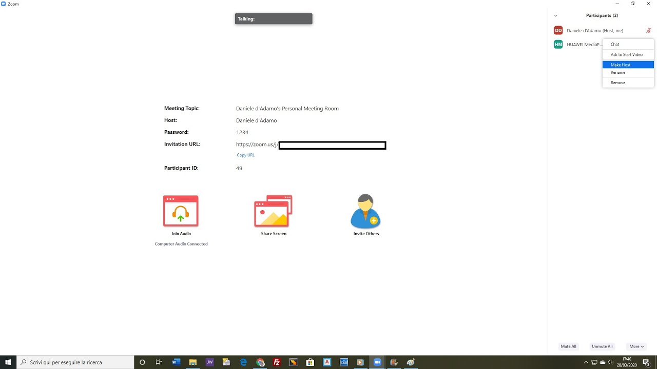 Zoom Meetings: Creare una password e disabilitare la funzione Share ...