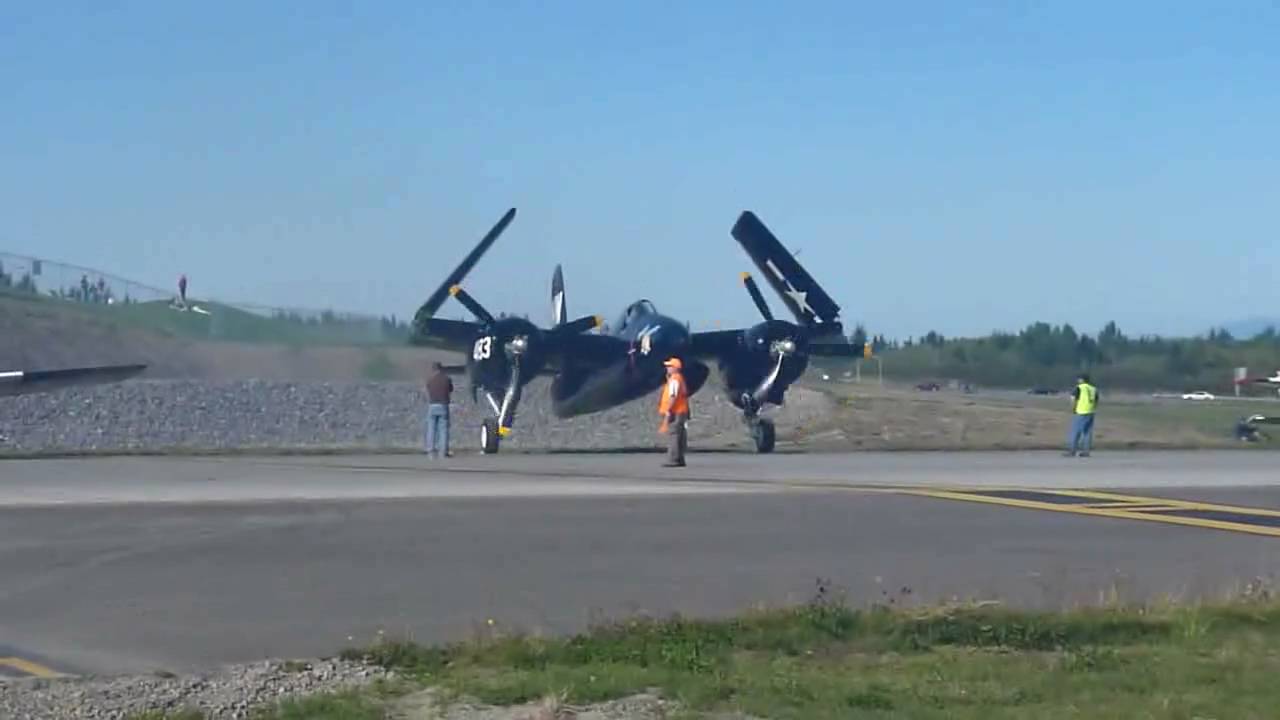 Grumman F7F Tigercat 'Bad Kitty' start takeoff fly-by - YouTube