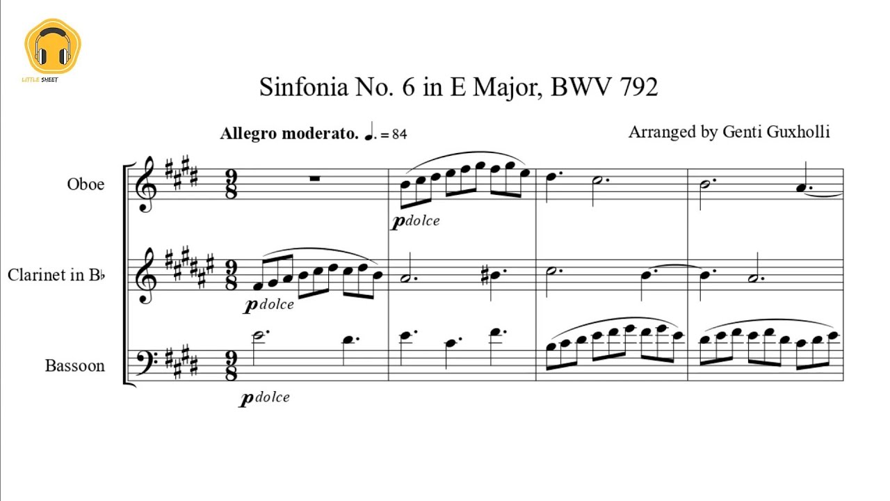 Sinfonia No. 6 in E Major, BWV 792 (Woodwind Trio/Sheets) - YouTube