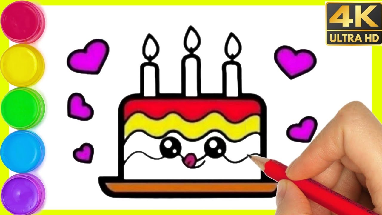 How to draw a cute cake easy step by step with Love heart || Birthday ...