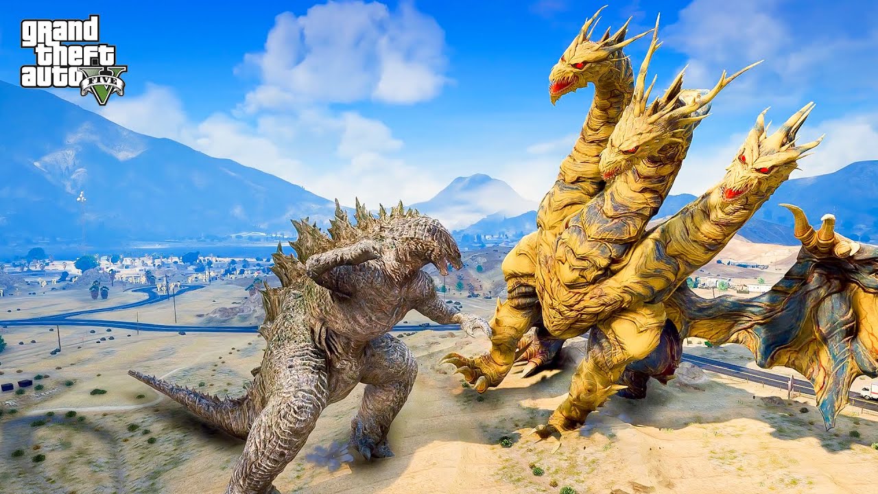 GTA 5 - Godzilla Vs Kaiser KingGhidorah (Keizer Ghidorah) - YouTube