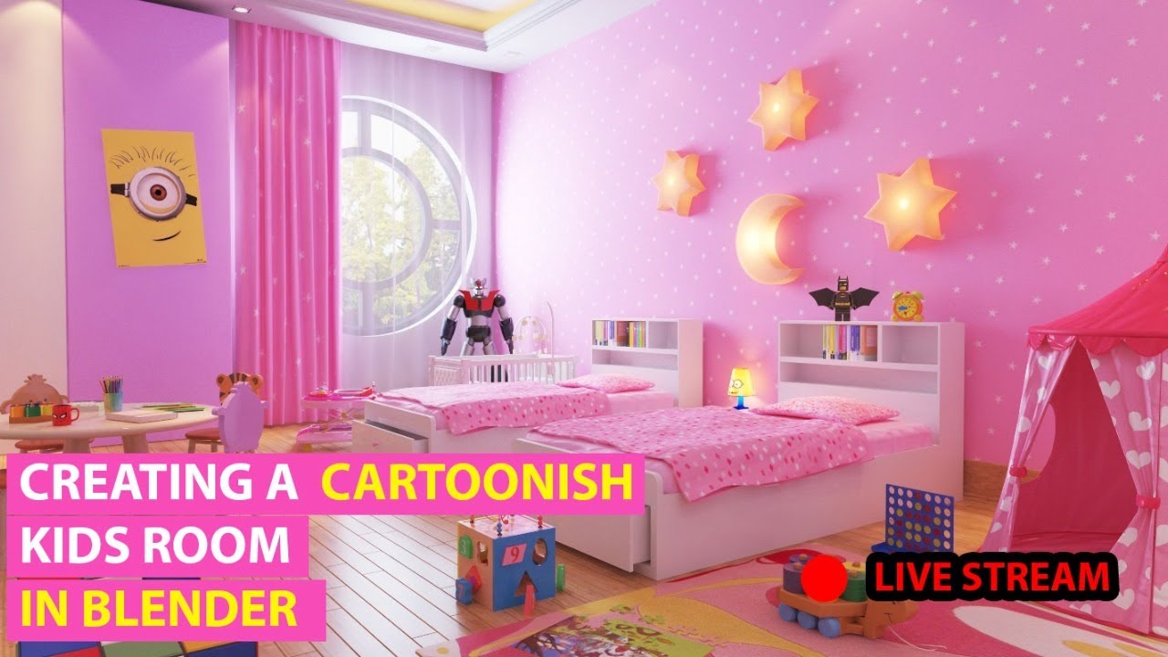 Creating a cartoon kids room in blender - live stream - YouTube