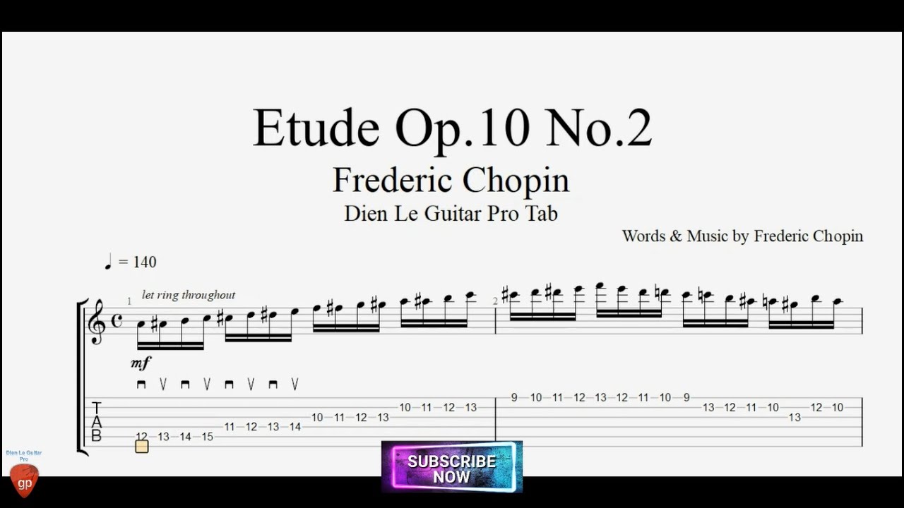Frédéric Chopin - Etude Op.10 No.2 with Guitar Tutorial TABs - YouTube