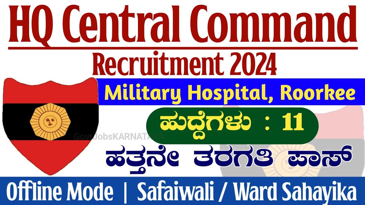 HQ Central Command Recruitment 2024 | Military Hospital Roorkee ...
