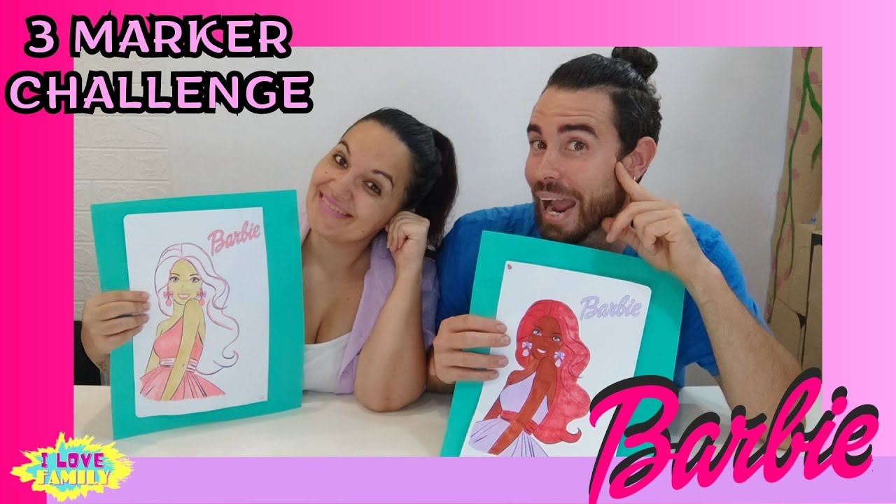 3 Marker Challenge | Pintando el dibujo de [BARBIE] | - YouTube