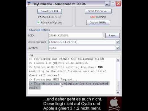 Anleitung: TinyUmbrella - SHSH-Blobs für iOS 4 sichern - YouTube