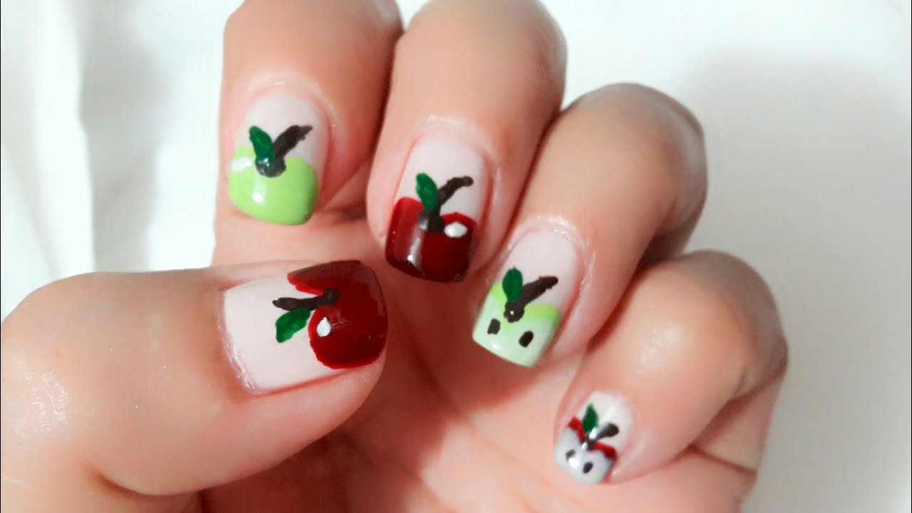 Easy Apple nail art design 🍎🍏💅 #30 - YouTube