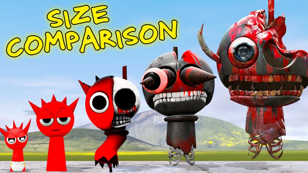 NEW SIZE COMPARISON NEW RADDY RED PHASE 5 SPRUNKI SONG in Garry's Mod ...