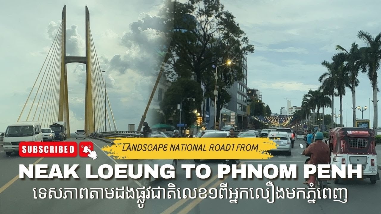 Landscape National Road1 from Neak Loeung to Phnom Penh ...
