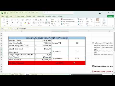 2026 Yılı Kıdem Tazminatı Hesaplama - İhbar Tazminatı Hesaplama ve Yıllık İzin Ücreti Hesaplama
