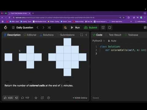 Count Total Number of Colored Cells - Leetcode 2579 - YouTube