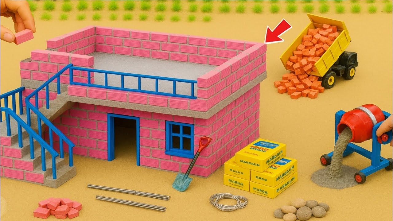 DIY Mini Truck Builds Brick & Metal Railing Bridge | Fun Construction ...