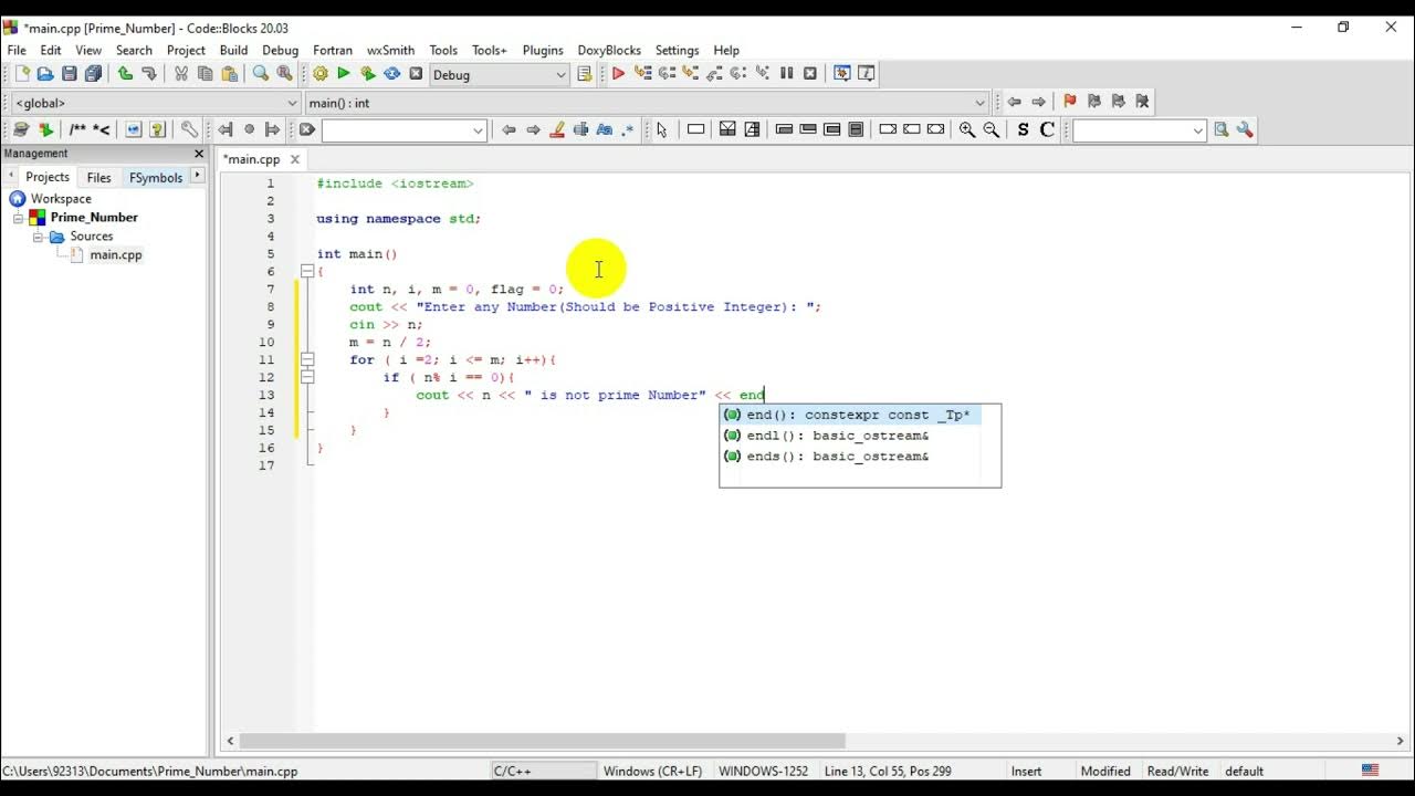 Prime Number Program in C++ - YouTube