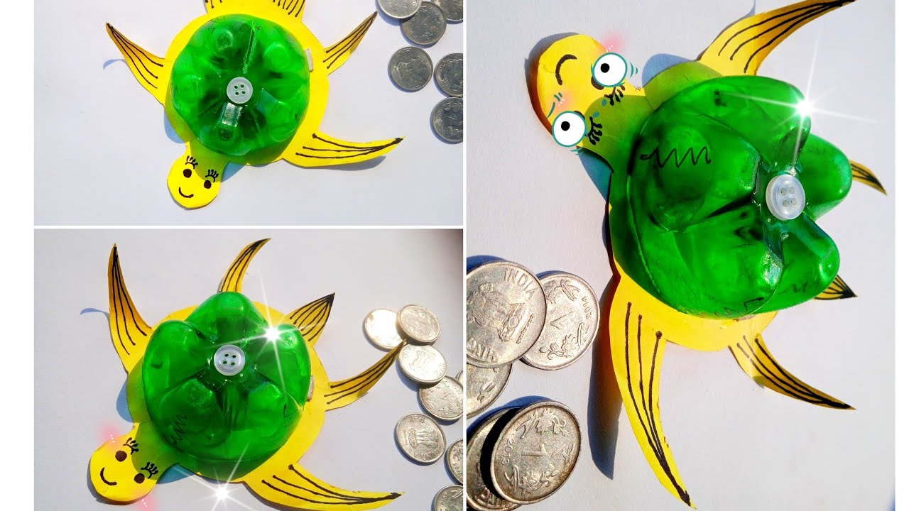 How to make a turtle piggy bank with a plastic bottle/ reuse of wastage ...