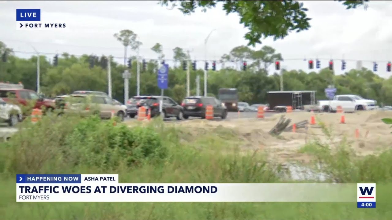 Traffic woes at Six Mile and Colonial diverging diamond - YouTube