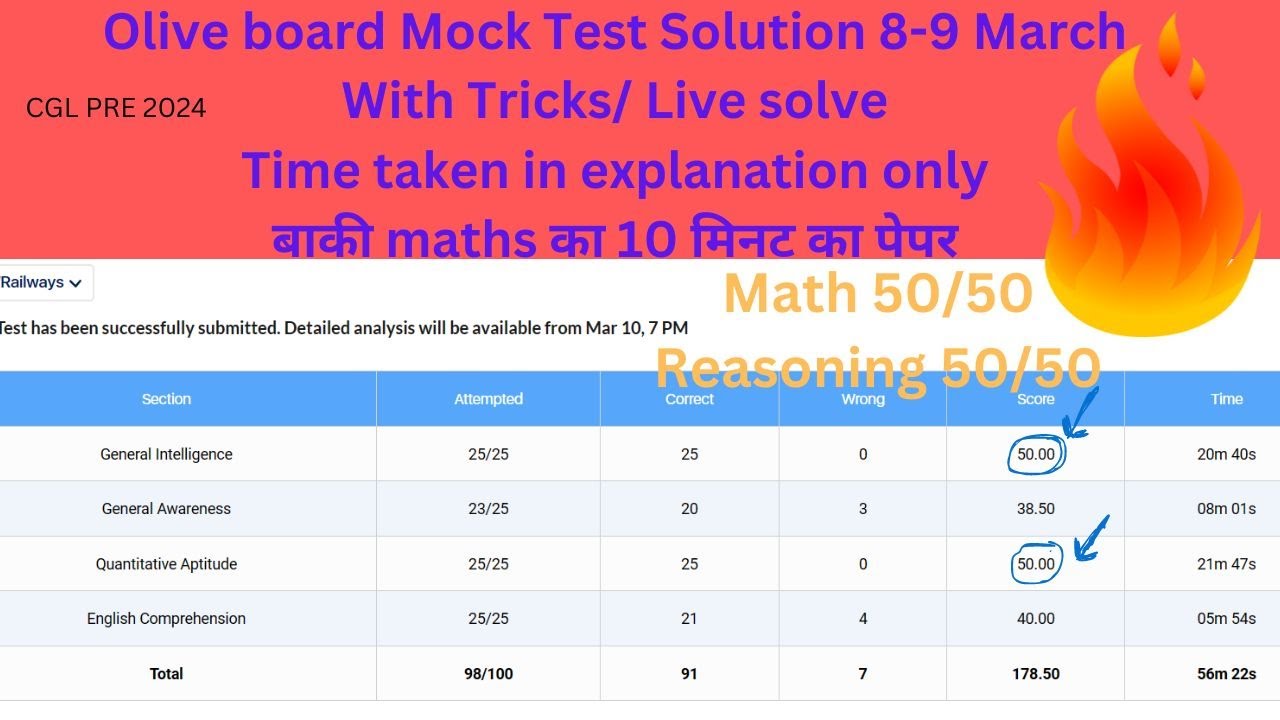 Olive Board Live test 8-9 March Live solution | CGL PRE 2024 | CHSL ...