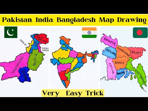 How to Draw Map of India, Pakistan, and Bangladesh | Step-by-Step ...